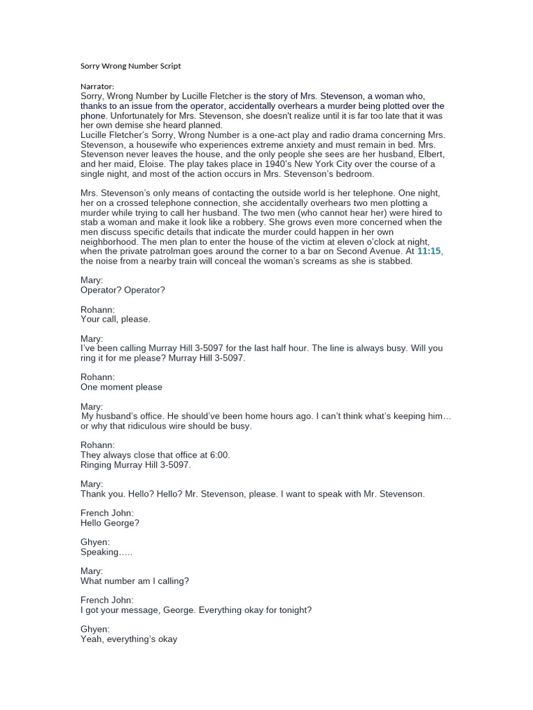 Sorry Wrong Number Script | PDF