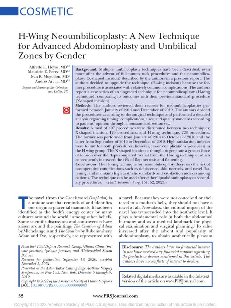 H Wing Neoumbilicoplasty A New Technique For.13 | PDF