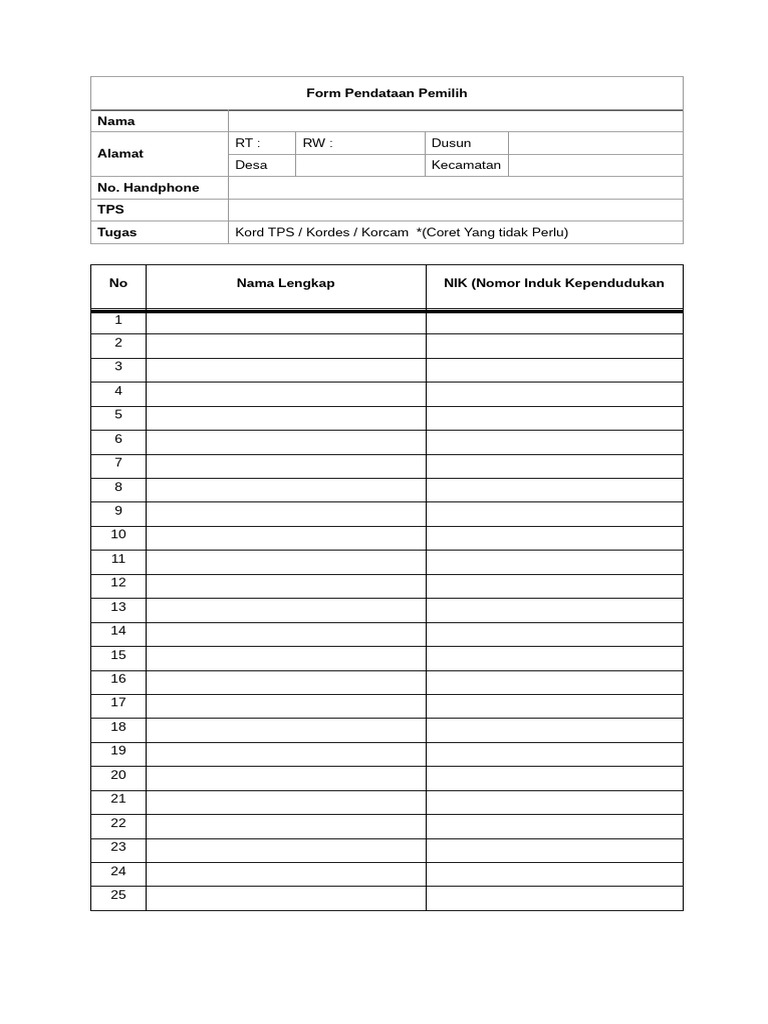 Form Pendataan Pemilih | PDF