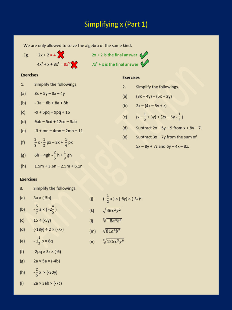 Simplifying X (Aka Algebraic Manipulation) (Part 1) | PDF