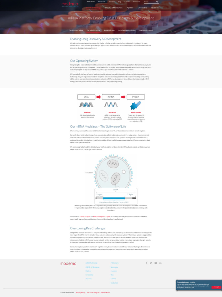 mRNA Platform: Drug Discovery & Development - Moderna | PDF