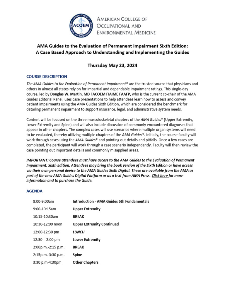 AMA Guides Course FINAL DESCRIPTION AOHC 2024 - 1 | PDF