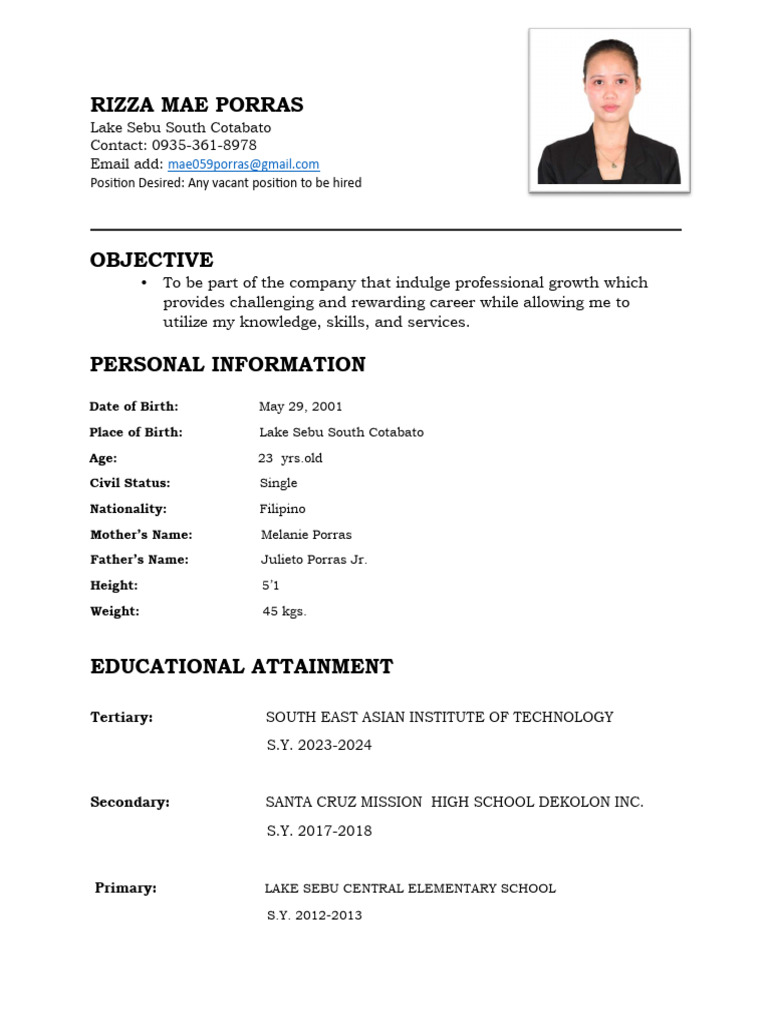 Resume Rizza Mae Porras | PDF