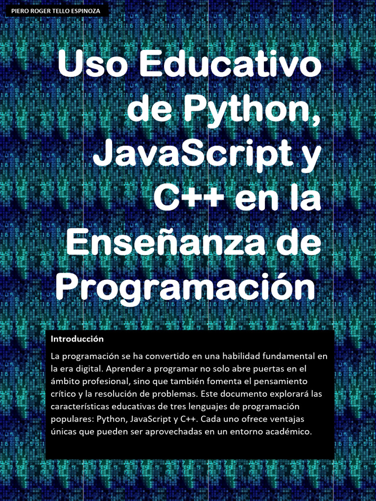 Enseñanza de Programación: Python, JS y C++ | PDF | Modelo de objeto de documento | Script Java