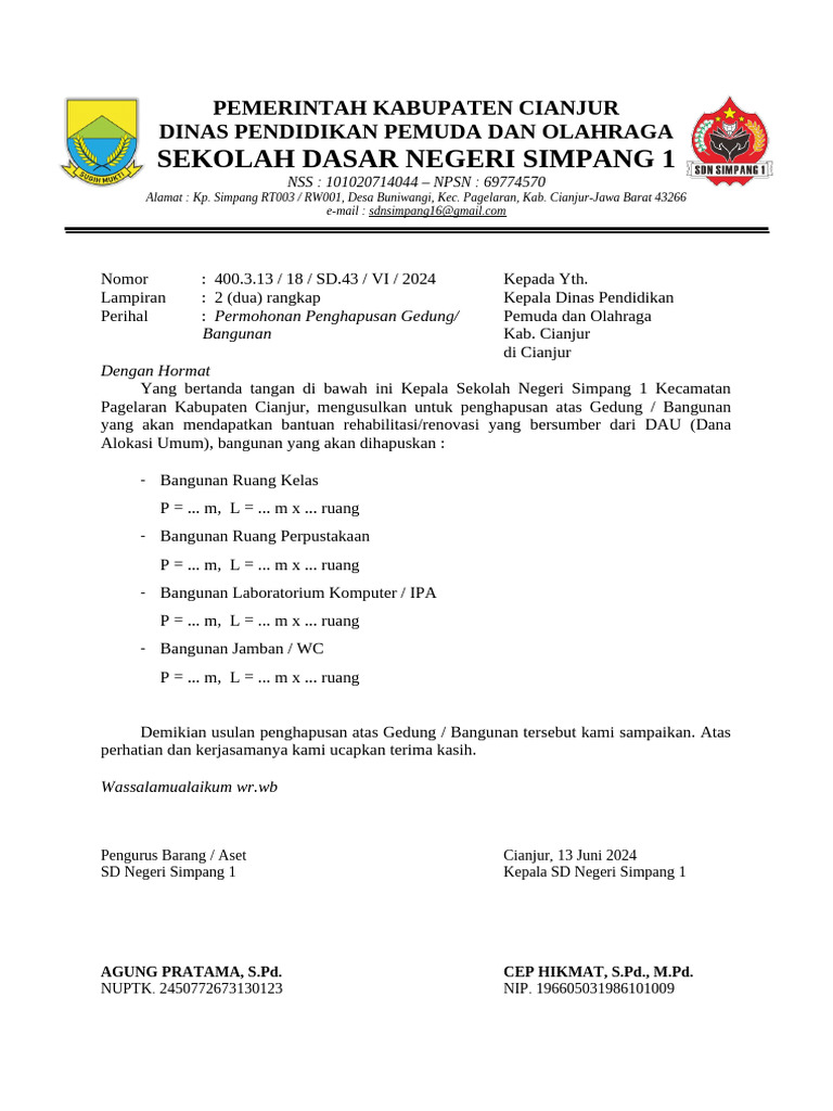 Format Usulan Penghapusan Rehab-1 | PDF