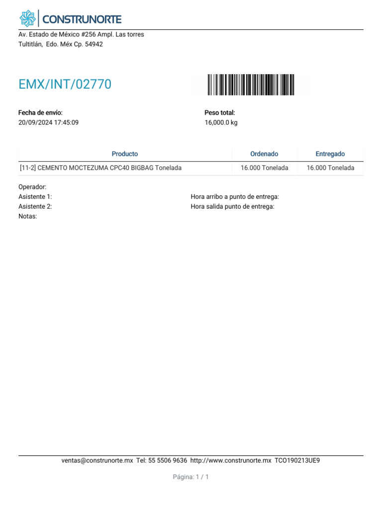 Recibo de Entrega - EMX - INT - 02770 | PDF