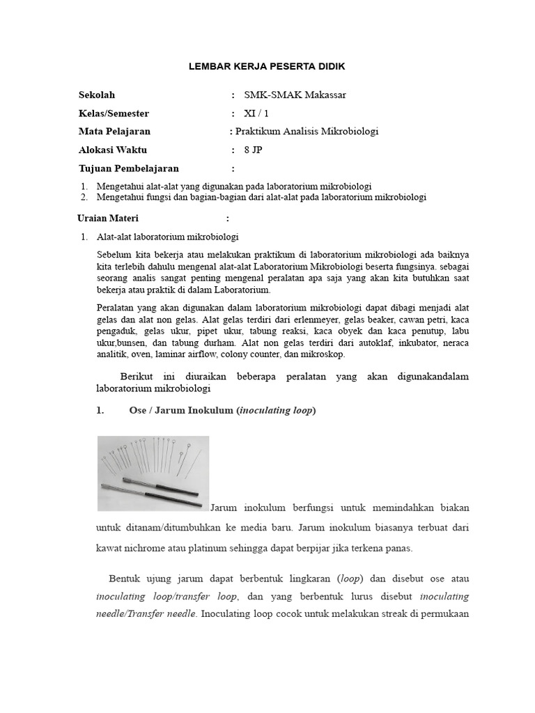 Lembar Kerja Peserta Didik - Prak.1 - Mikrobiologi | PDF