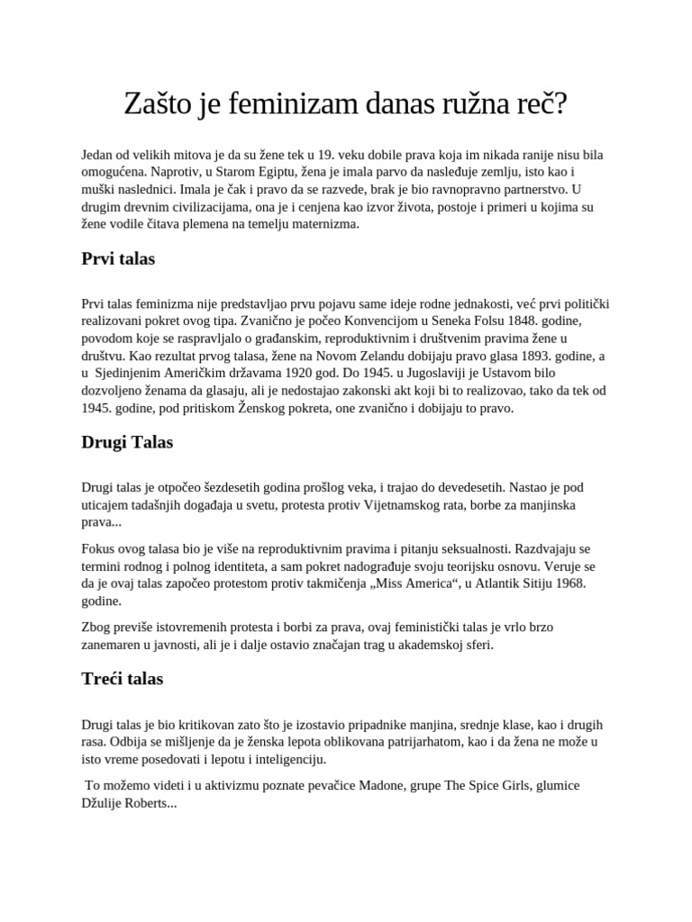 Zašto Je Feminizam Danas Ružna Reč | PDF