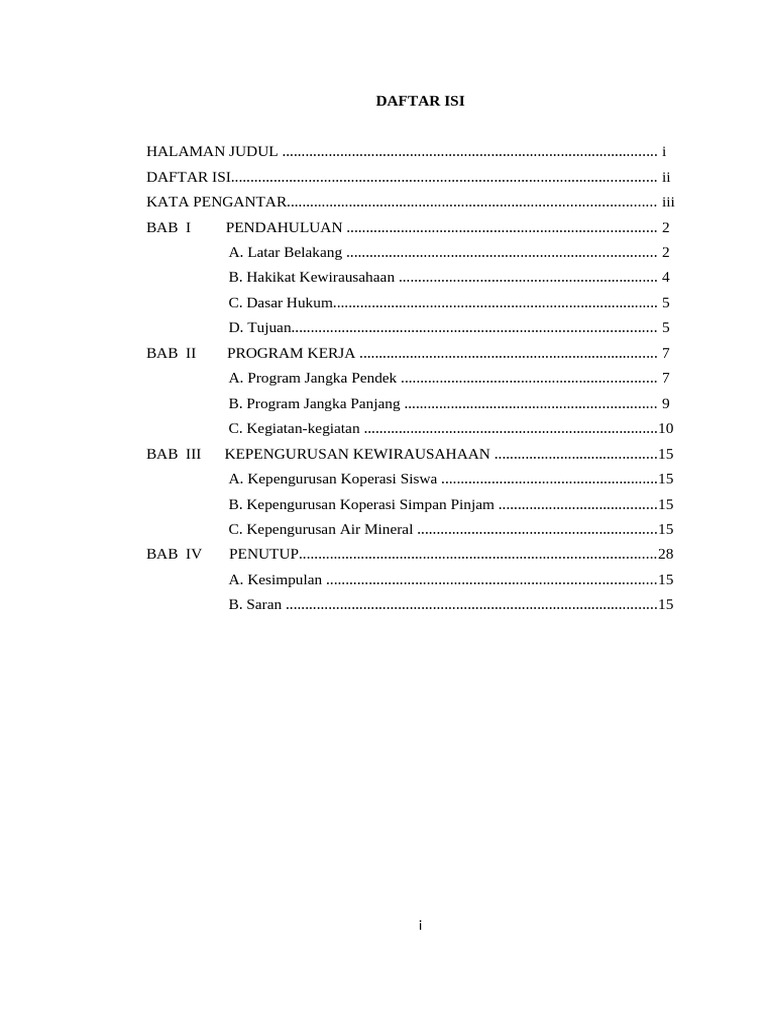 Daftar Isi Program Kewirausahaan | PDF | Karier & Perkembangan ...