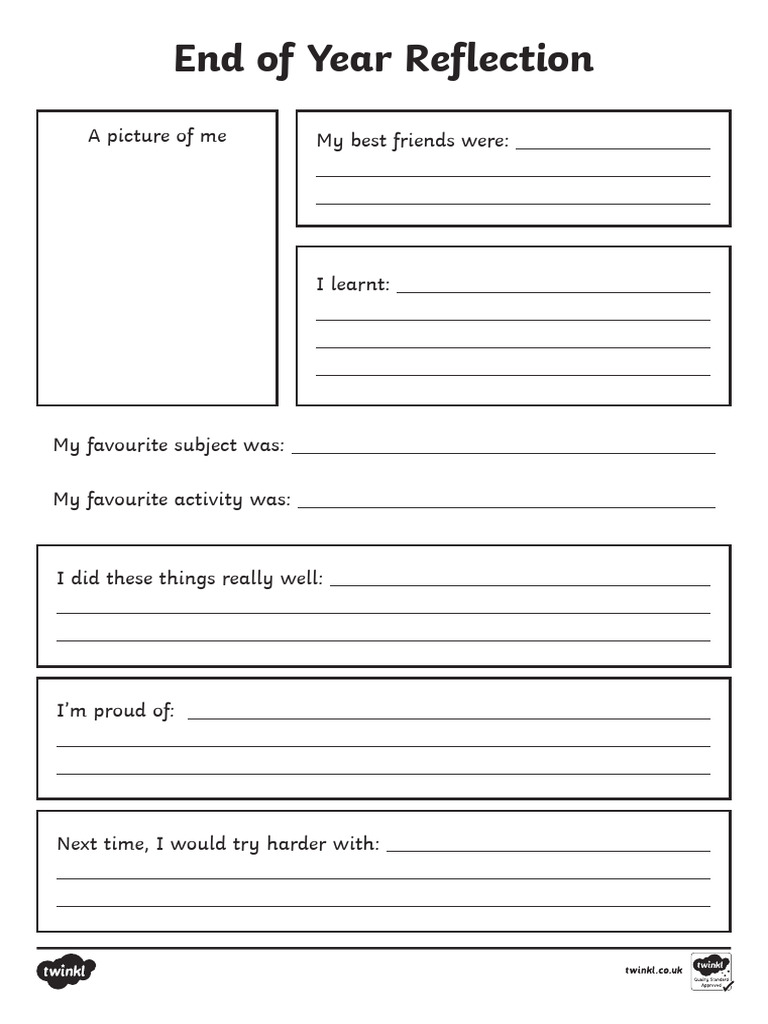 Au c 358 End of Year Reflection Activity Sheet | PDF