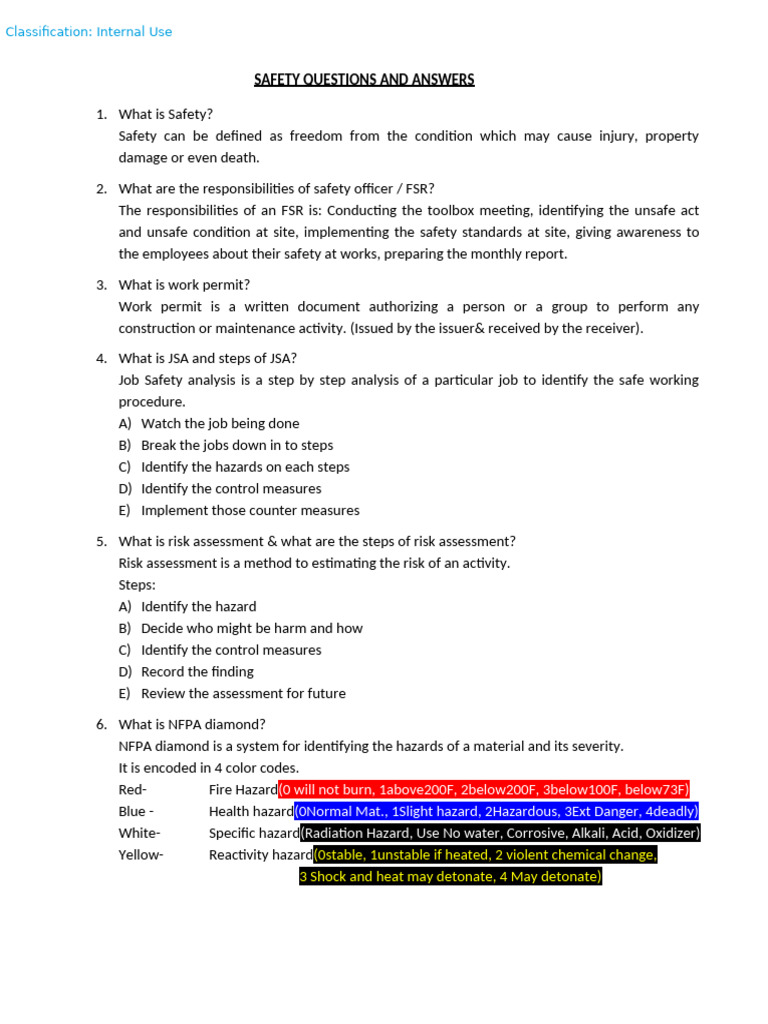 Safety Questions and Answers For Interview Process | PDF | Fires ...
