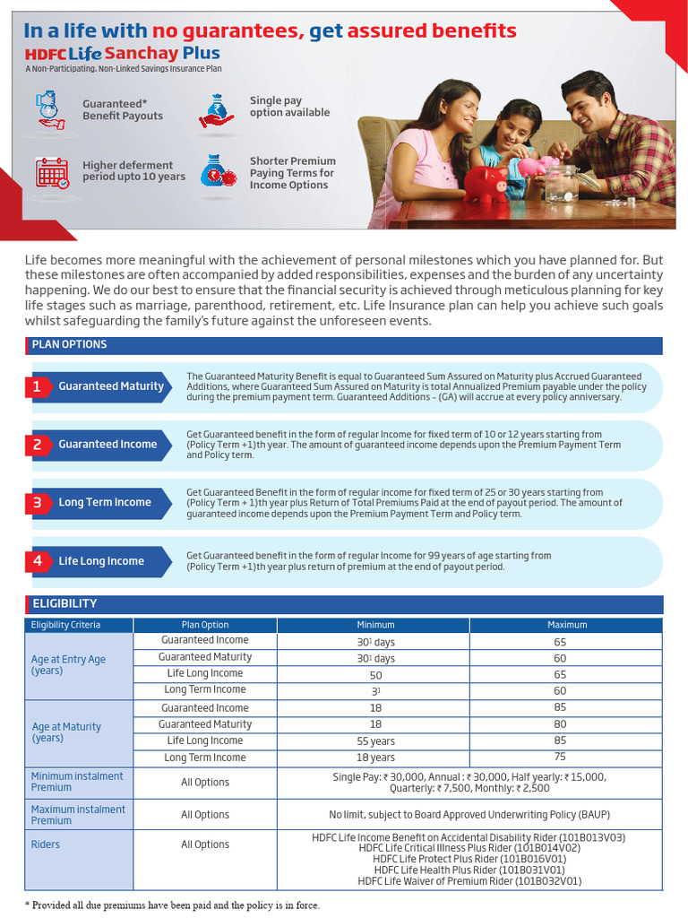 English - HDFC Life Sanchay Plus - One Pager | PDF | Insurance | Life ...