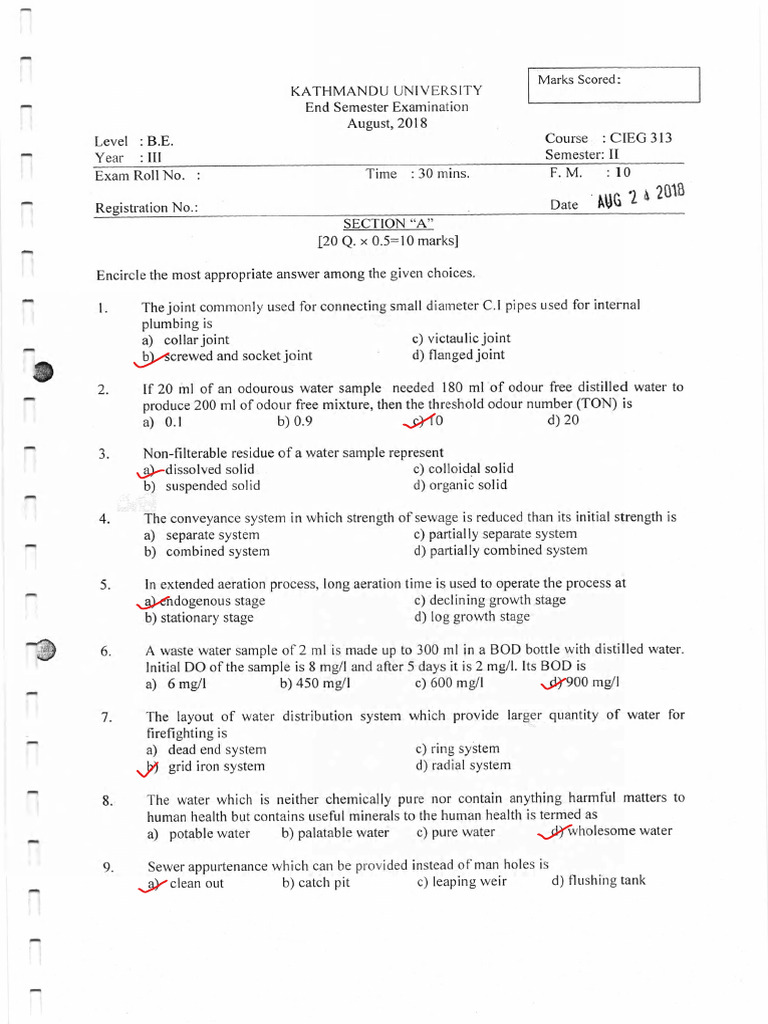 Water Supply MCQ Solved | PDF