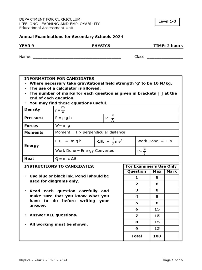 Physics Yr09 2024 | PDF