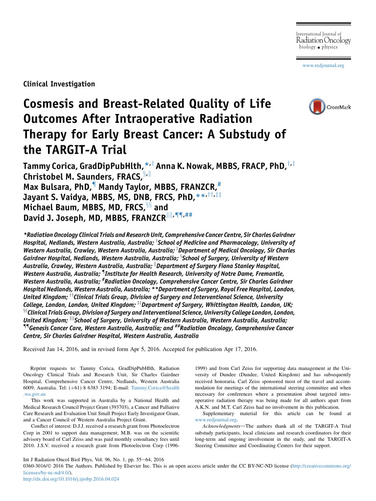 Cosmesis and Breast-Related Quality of Life Outcomes After Intraoperative Radiation Therapy For ...
