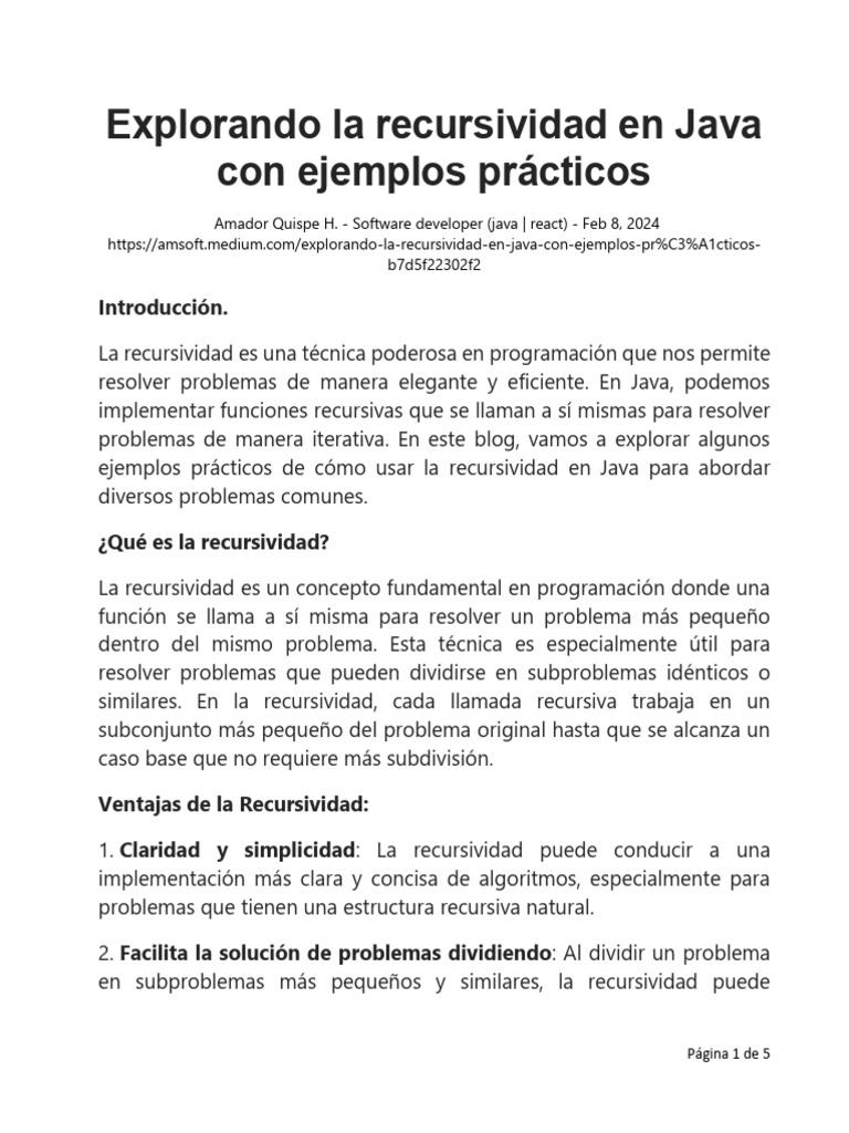 Explorando La Recursividad en Java Con Ejemplos Prácticos | PDF