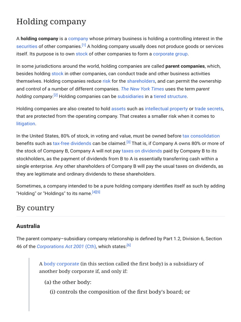 Holding Company - Wikipedia | PDF