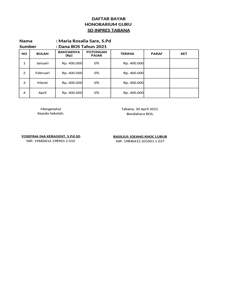 Daftar Bayar Bos | PDF