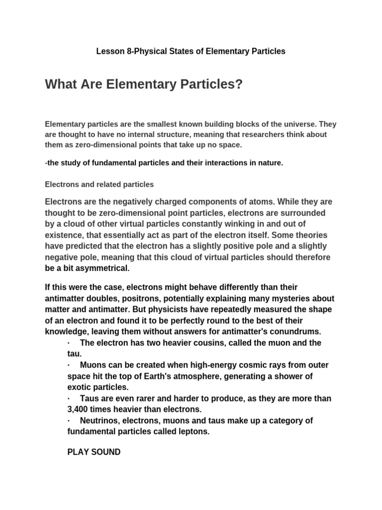 Lesson 8 Physical States of Elementary Particles | PDF