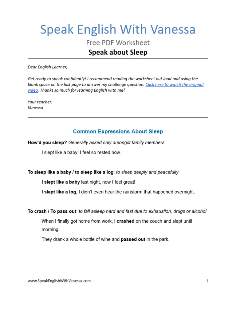 Speak With Me - Sleep - Speak English With Vanessa | PDF | Sleep ...
