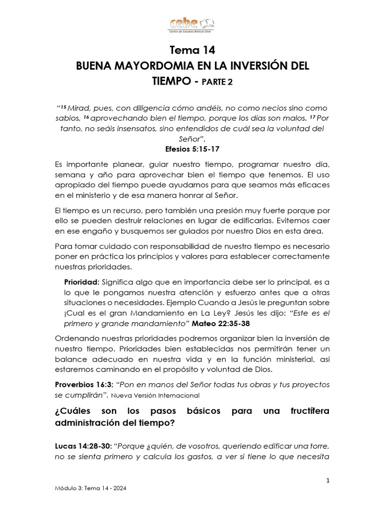 14 - Buena Mayordomía en La Inversión Del Tiempo - Parte 2 | PDF