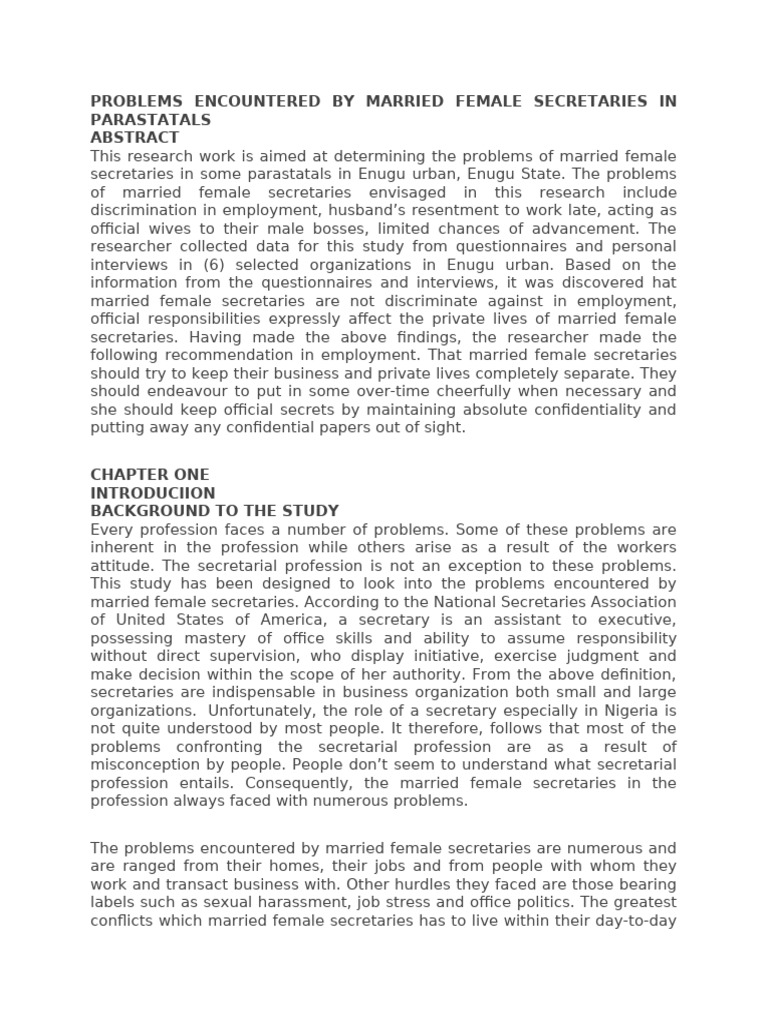 Problems Encountered by Married Female Secretaries in Parastatals | PDF
