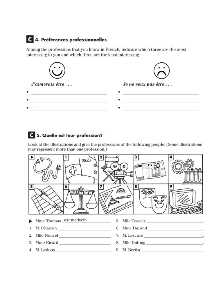 FSF1D Les Professions Extra Practice | PDF