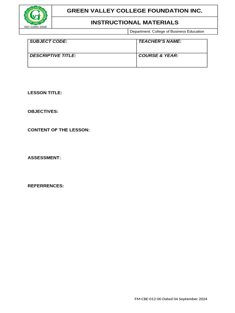 FM-CBE-012-00-INSTRUCTIONAL-MATERIALS-1 | PDF