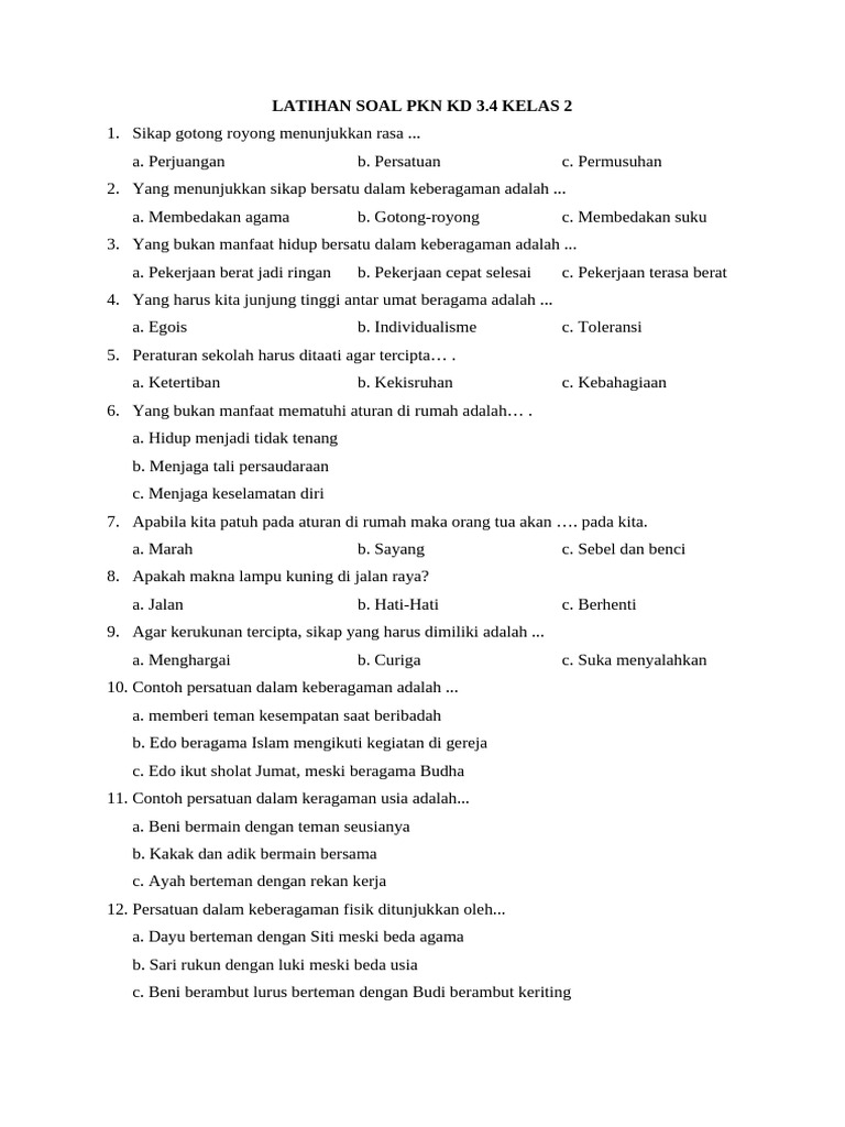 LATIHAN SOAL PKN Kelas 2 | PDF