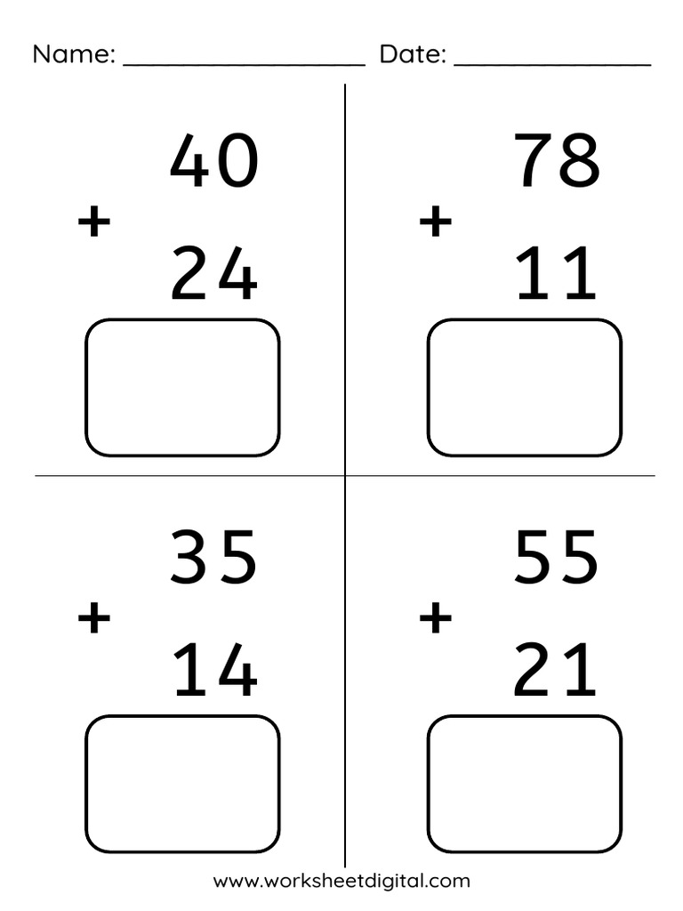 Addition Two Digits No Regrouping Large Font For Grade 1 1 Aldncz | PDF