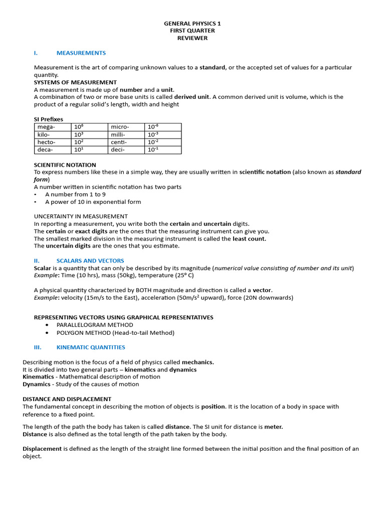 First Quarter Reviewer 2 | PDF | Force | Science & Mathematics