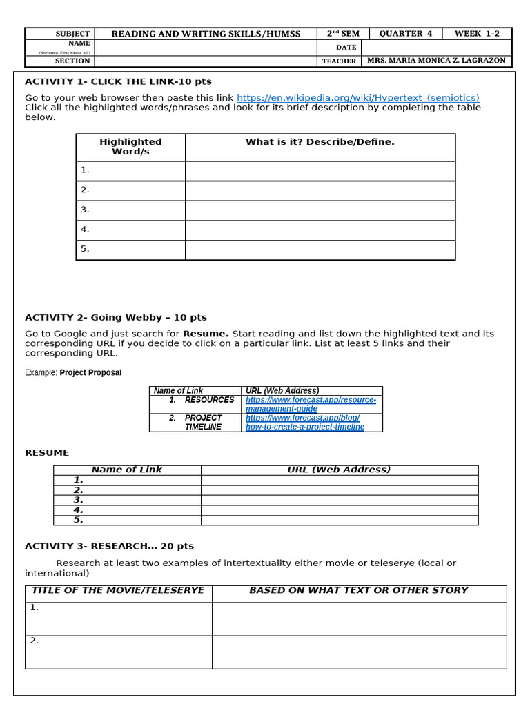 RWS Q4 Week 12 WS | PDF