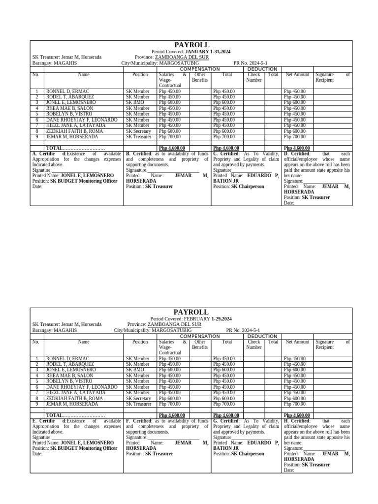 PAYROLL. 2024 2025docx | PDF