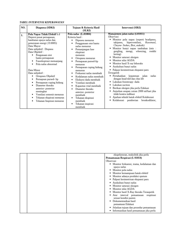 Tabel Intervensi Keperawatan Siki Slki | PDF