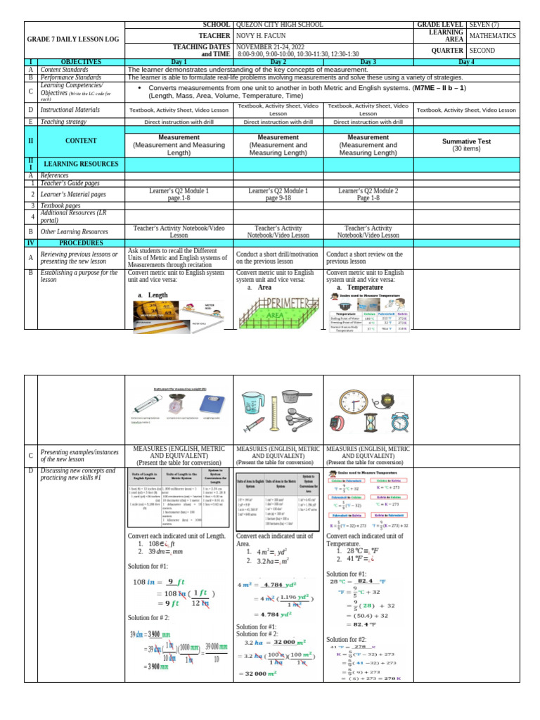 DLL Math 7 - 2nd Quarter Week 3 | PDF | Temperature | Quantity