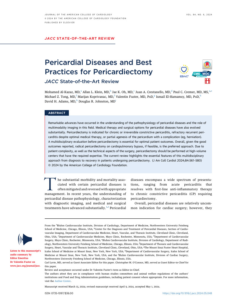 Enfermedades Pericárdicas y Mejores Prácticas para La Pericardiectomía ...
