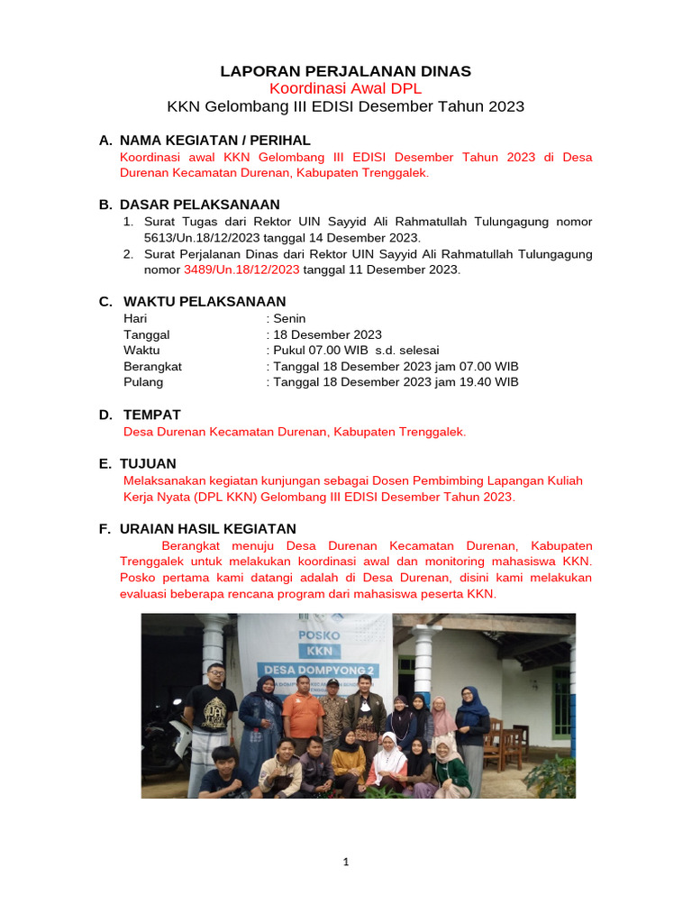 Contoh Laporan Perjadin Terbaru-2 | PDF