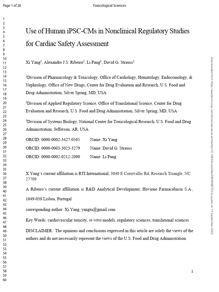 Use of Human iPSC-CMs in Nonclinical Regulatory Studies - FDA 2022 | PDF