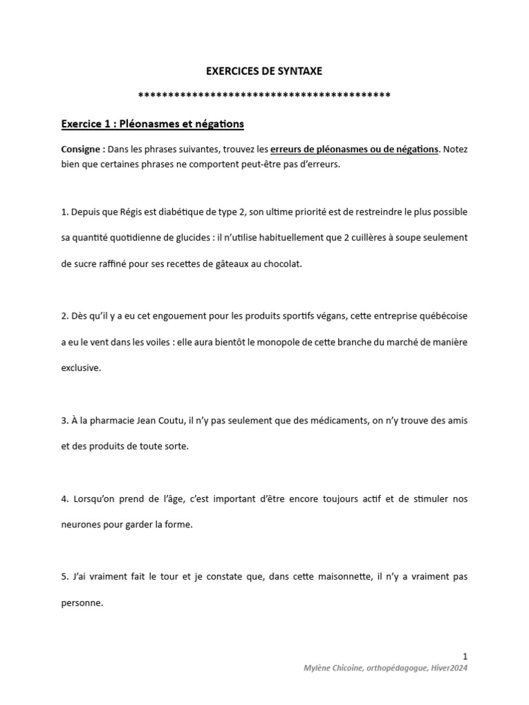 Cahier Ex Syntaxe Maison | PDF