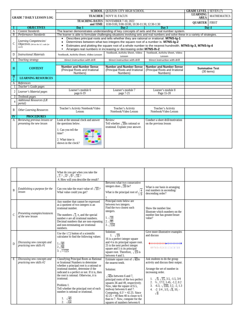 DLL Math 7 -2nd Quarter Week 1 | PDF