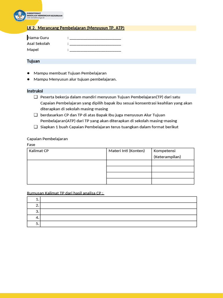 LK 2. Merancang Pembelajaran (Menyusun TP, ATP) | PDF