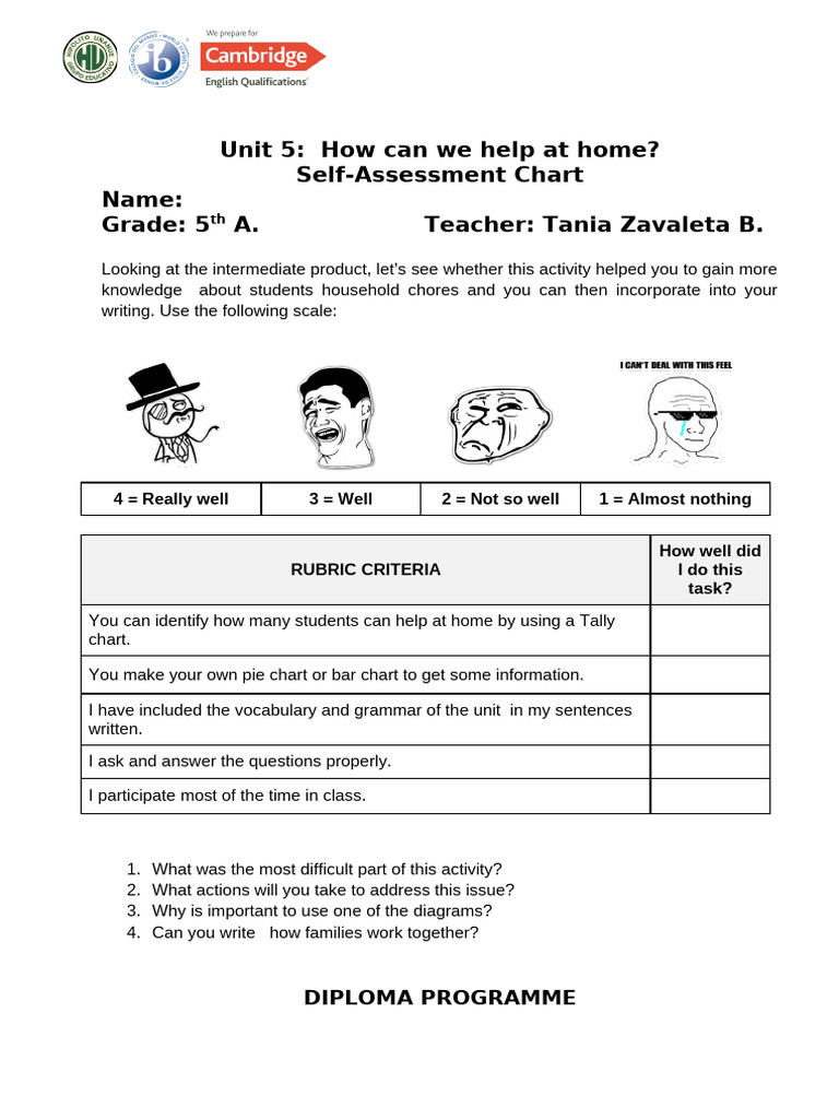Self Assessment 5th Grade A Primary | PDF
