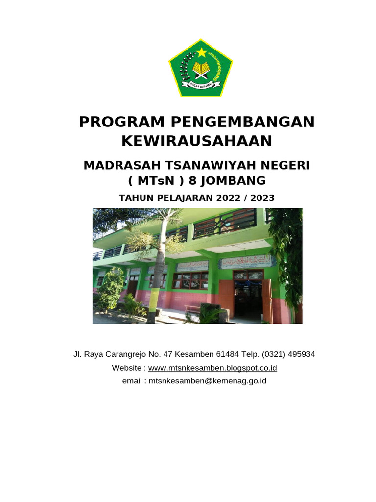 Sampul Daftar Isi, Kata Pengantar Program Kewirausahaan | PDF