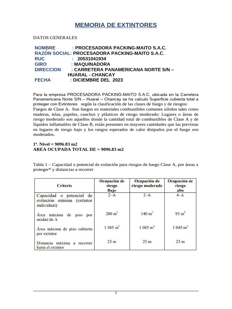 Memoria de Extintores-Procesadora Packing Maito Ok | PDF
