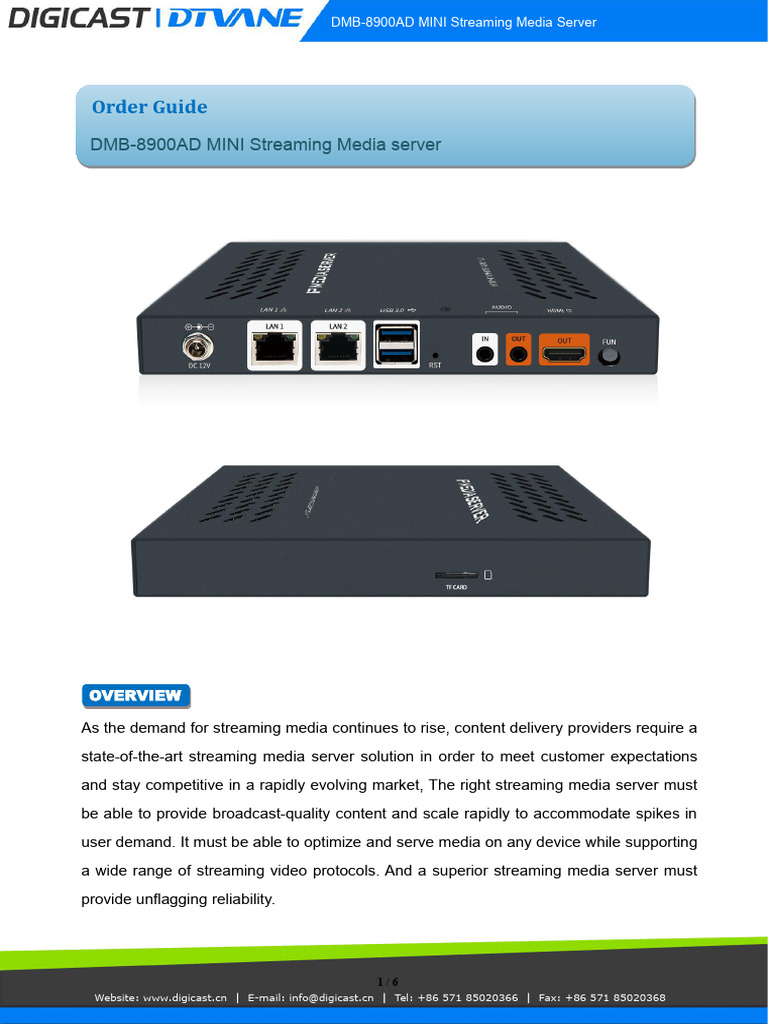 DMB-8900AD MINI Streamning Media Server DIGICAST | PDF | Streaming Media | Computer Network
