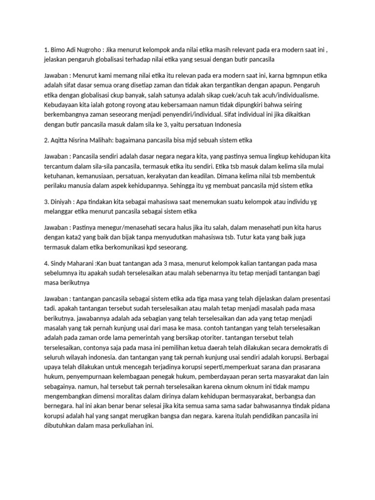 Pertanyaan Presentasi Pancasila kel. 11 | PDF