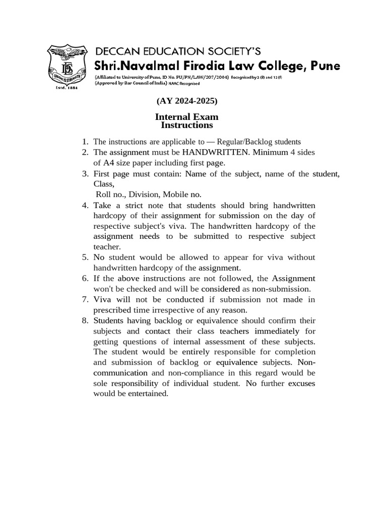 Internal Exam Instructions for Students | PDF | Career & Growth