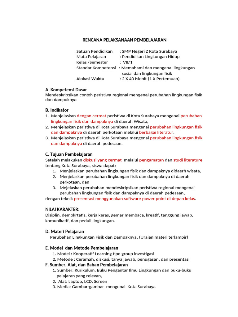 Contoh RPP PLH | PDF