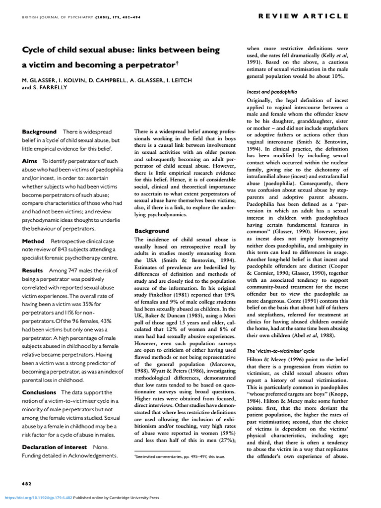 Cycle of Child Sexual Abuse Links Between Being A Victim and Becoming A ...