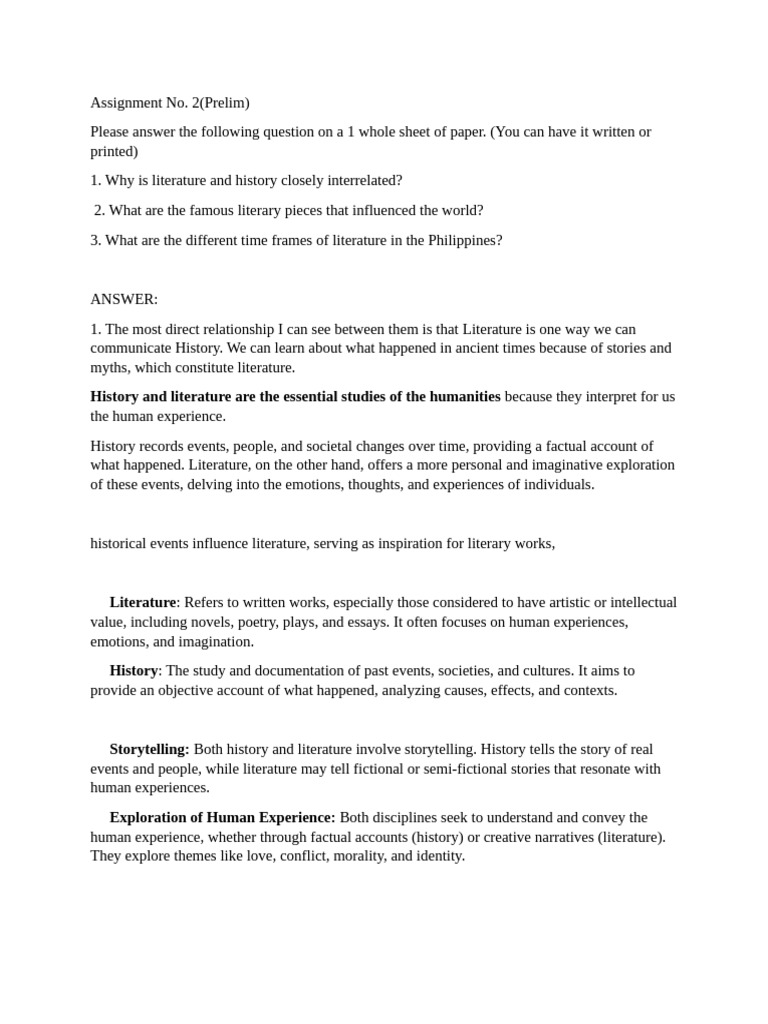 Assignment in LIT 1 | PDF | Novels | General Fiction